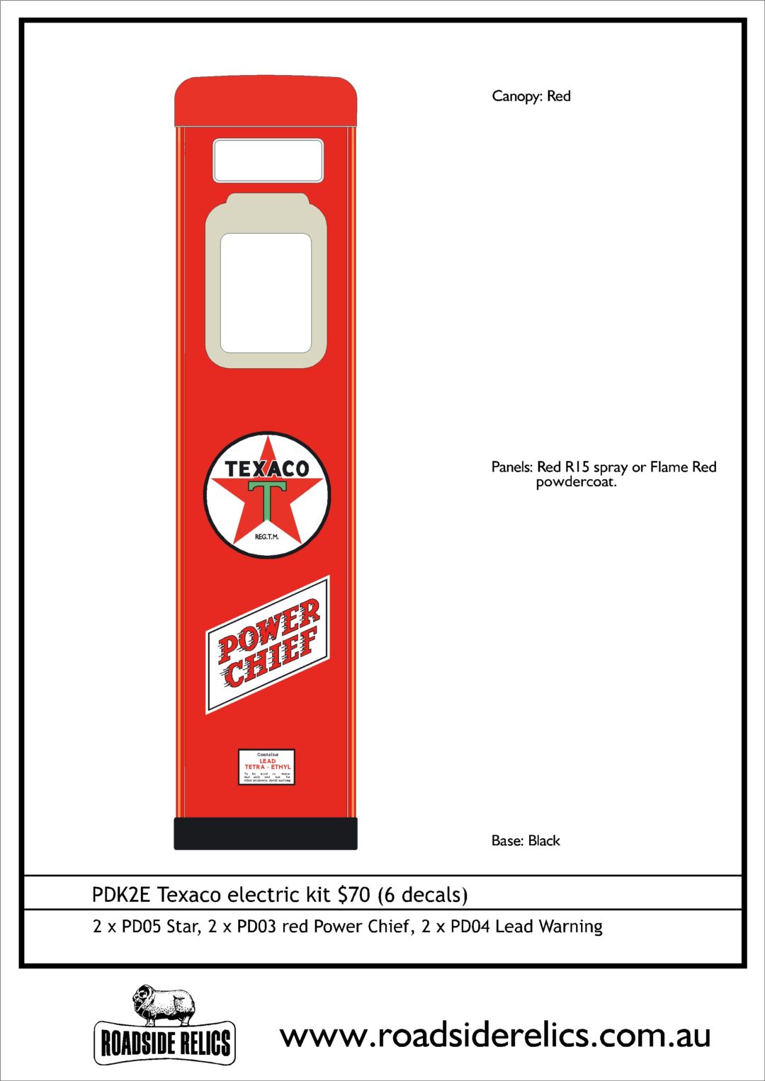 PDK2E Texaco Power Chief decal kit (electric) | Roadside Relics