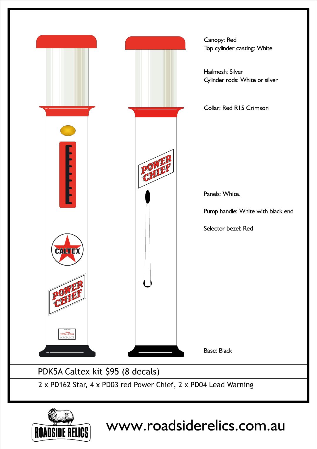 PDK5A Caltex Power Chief decal kit manual pump. | Roadside Relics