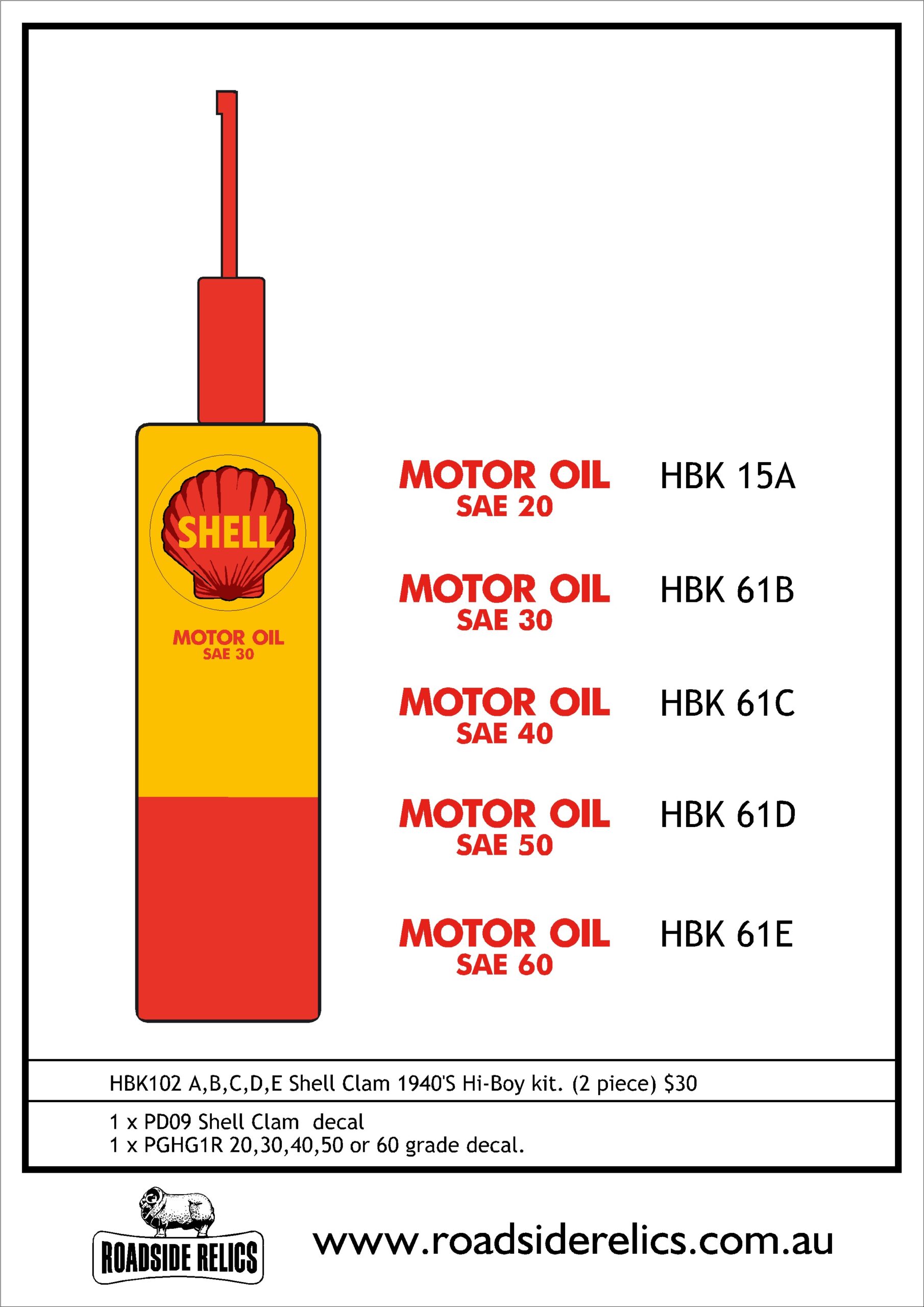 HBK102 A,B,C,D,E Shell Clam 1940’S Hi-Boy kit. (2 piece) | Roadside Relics